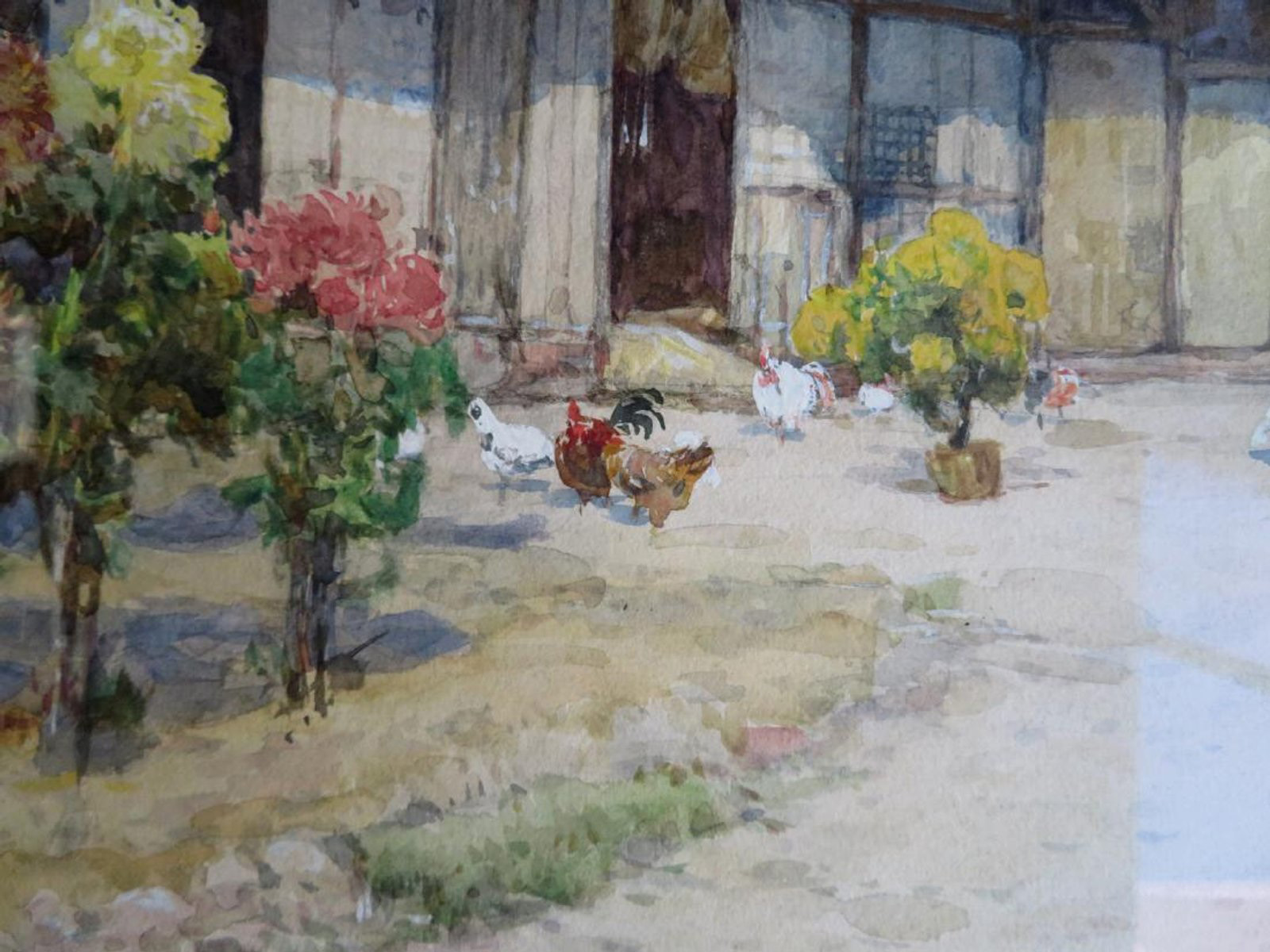 Barnyard Scene by Fujio Yoshida Watercolor Painting