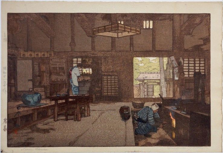 Farm House Noka by Hiroshi Yoshida Jizuri Seal Japanese Woodblock Print