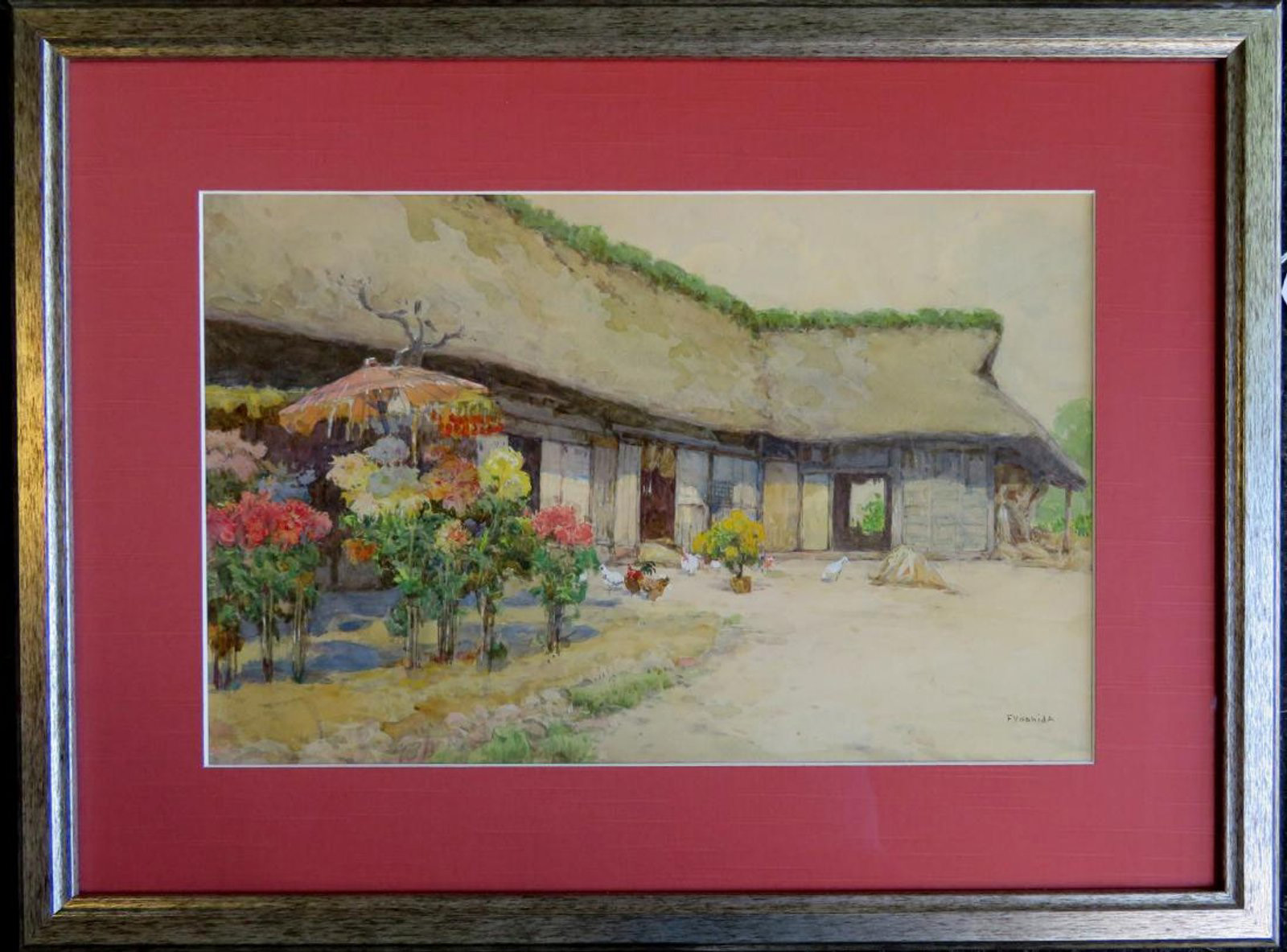 Barnyard Scene by Fujio Yoshida Watercolor Painting