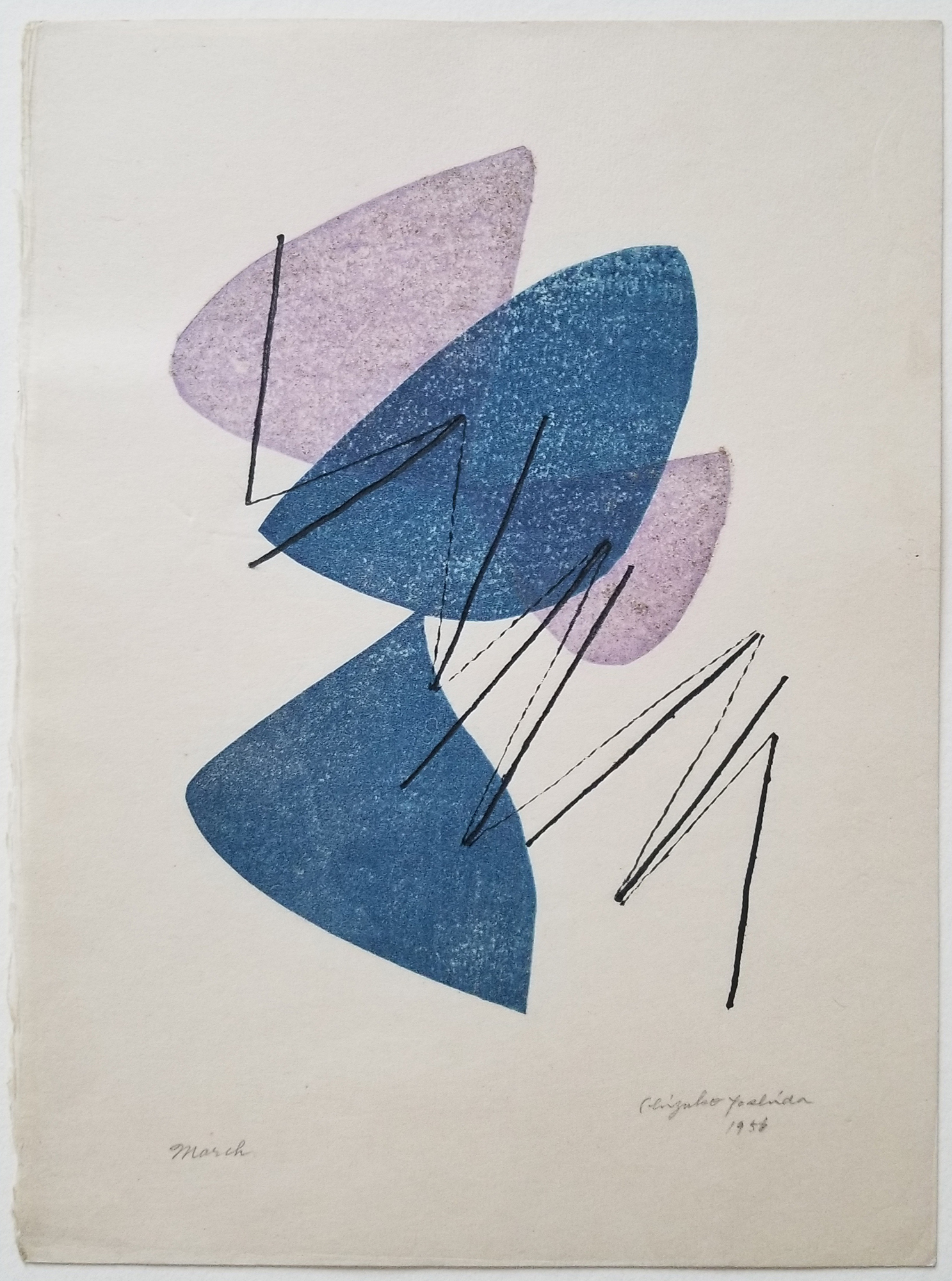 March by Chizuko Yoshida Abstract Sosaku Hanga Japanese Print